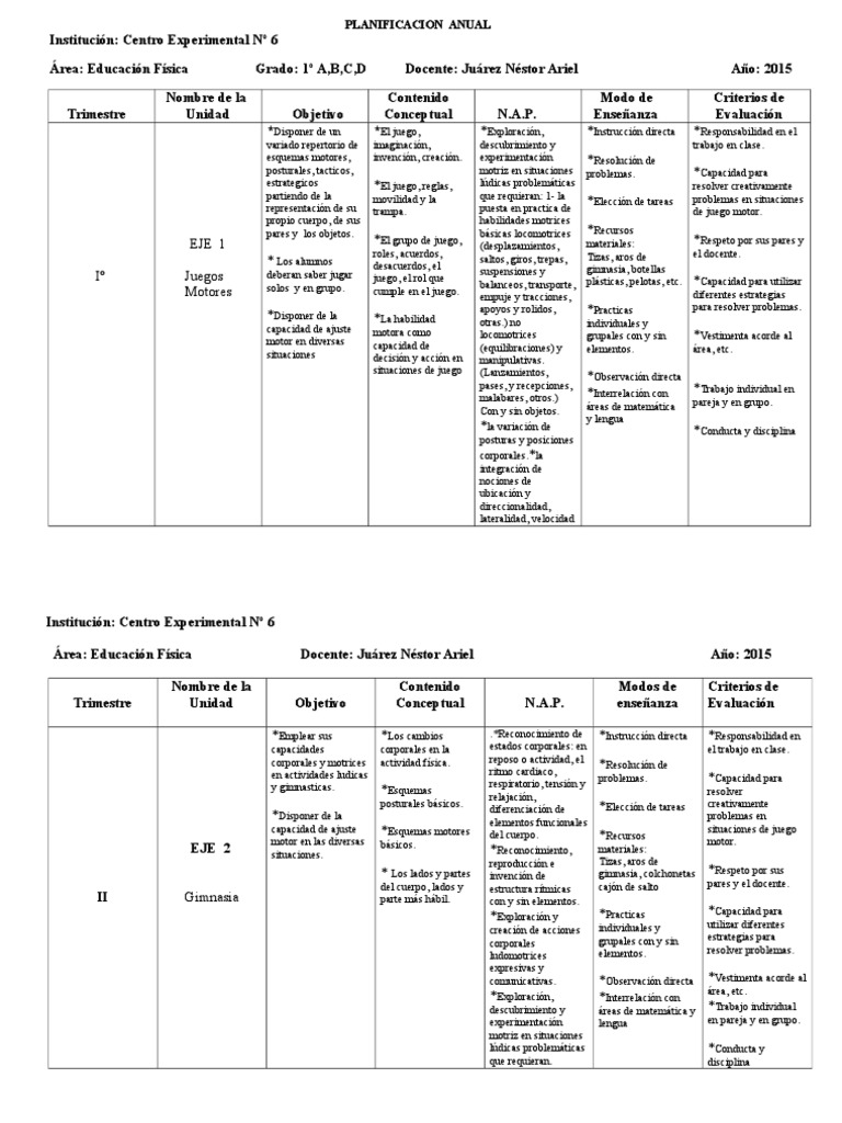 Planificacion Anual Primer Ciclo Educacion Fisica | PDF | Educación Física | Gimnasia