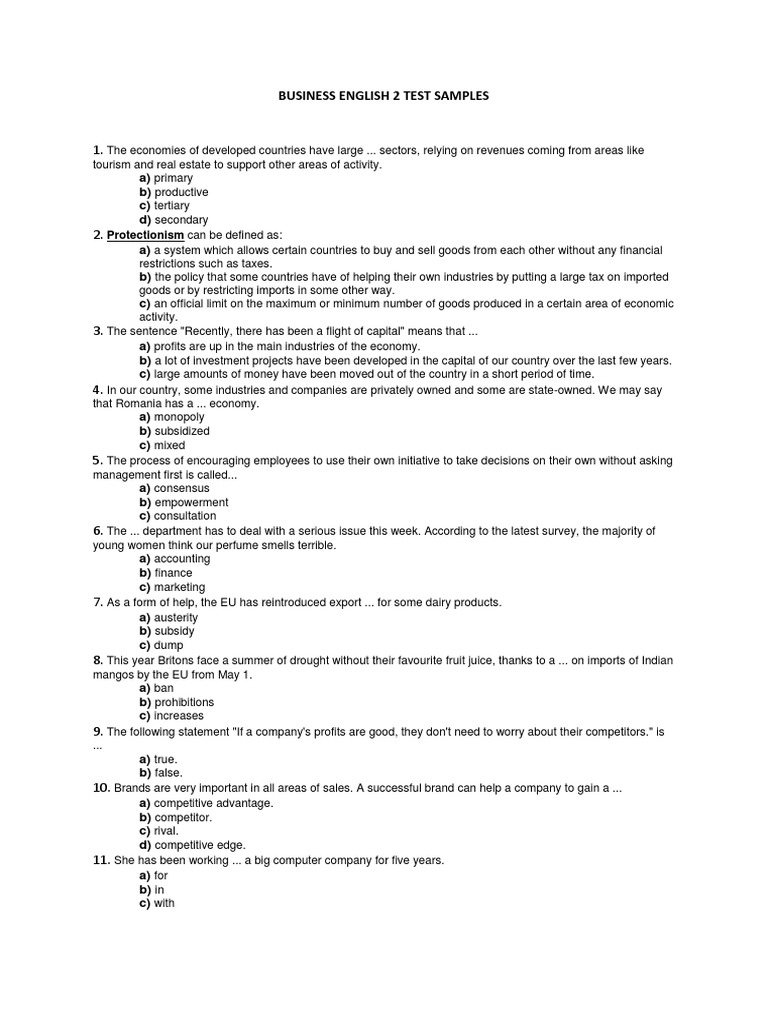 Business English 2 Test Samples | PDF