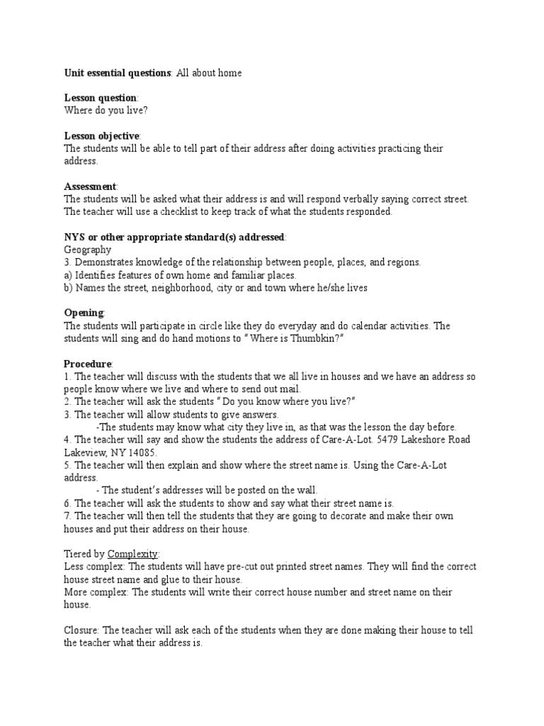 Address Lesson Plan | PDF