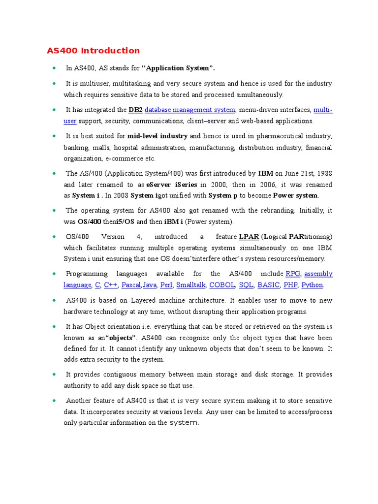 AS400 Introduction | PDF | Ibm System I | Computing