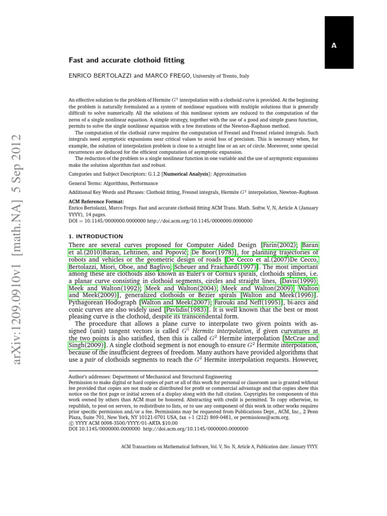 Fast and Accurate Clothoid Fitting | PDF | Numerical Analysis | Sine