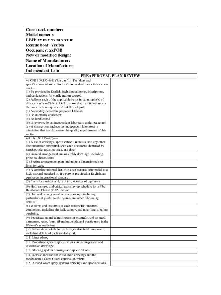Lifeboat Checklist | Fiberglass | Rudder