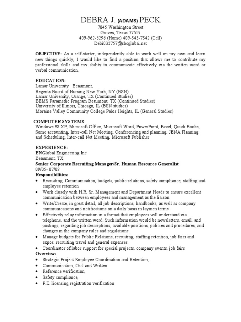 Debra J Peck Resume | PDF | Public Relations | Business