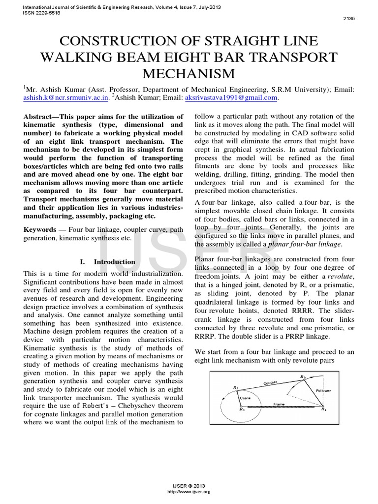 Researchpaper Construction of Straight Line Walking Beam Eight Bar ...