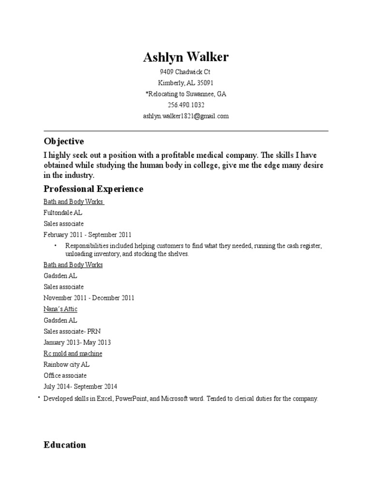 Medical Job Seeker Resume: Ashlyn Walker | PDF