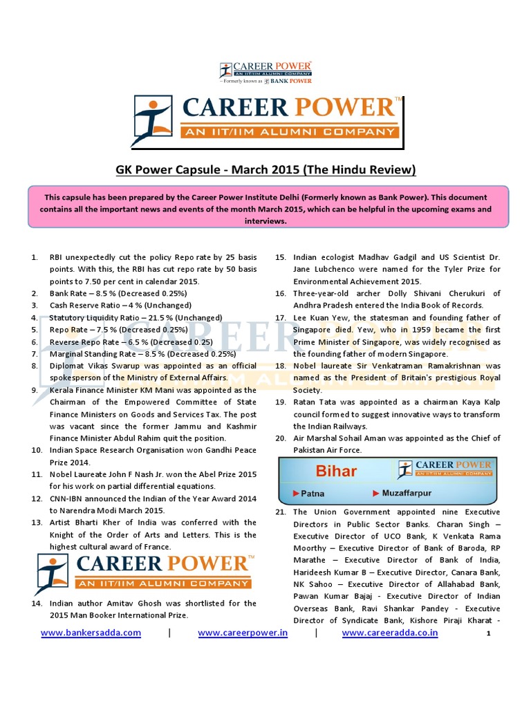 Bankers Adda GK Power Capsule | PDF | Reserve Bank Of India | Narendra Modi