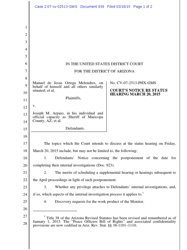 Court Status Hearing Notice: March 2015 | PDF
