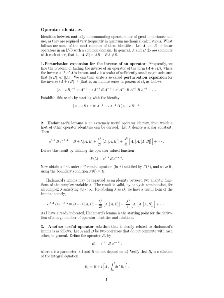 Operator Identities 2 | PDF | Exponential Function | Geometry