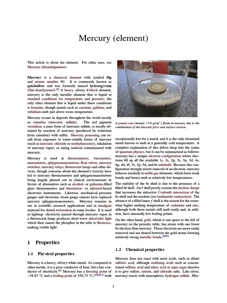 Mercury (Element) - 2 PDF | PDF | Mercury (Element) | Sets Of Chemical ...