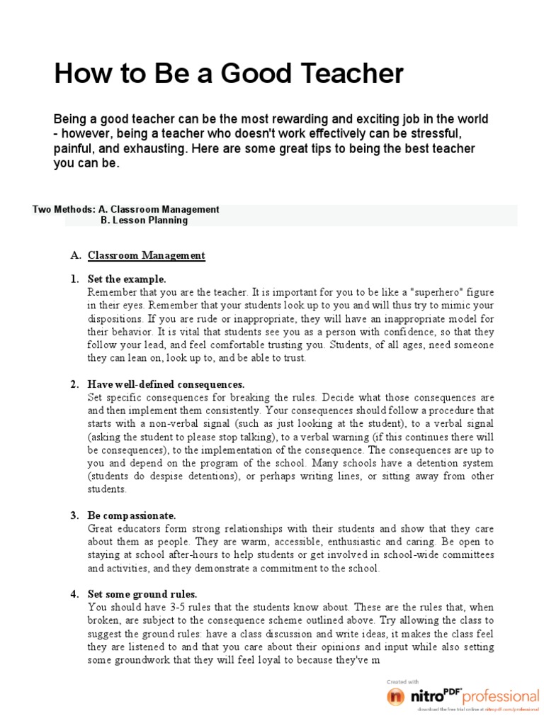 How To Be A Good Teacher | PDF | Classroom Management | Pedagogy