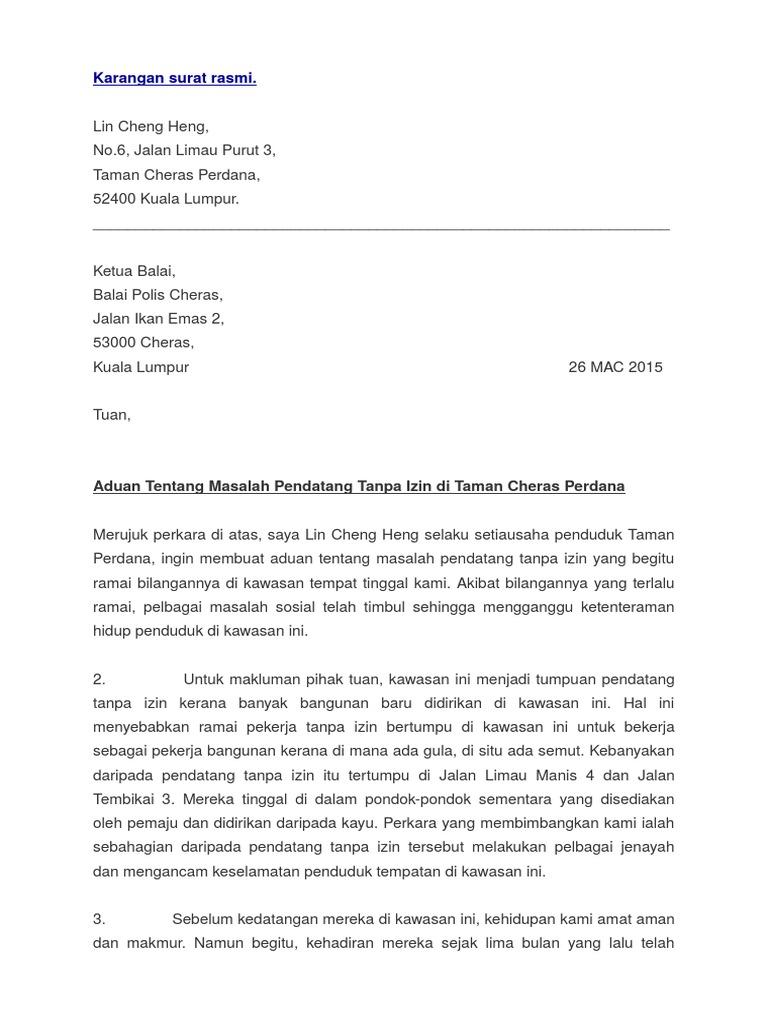 CONTOH Karangan Surat Rasmi | PDF