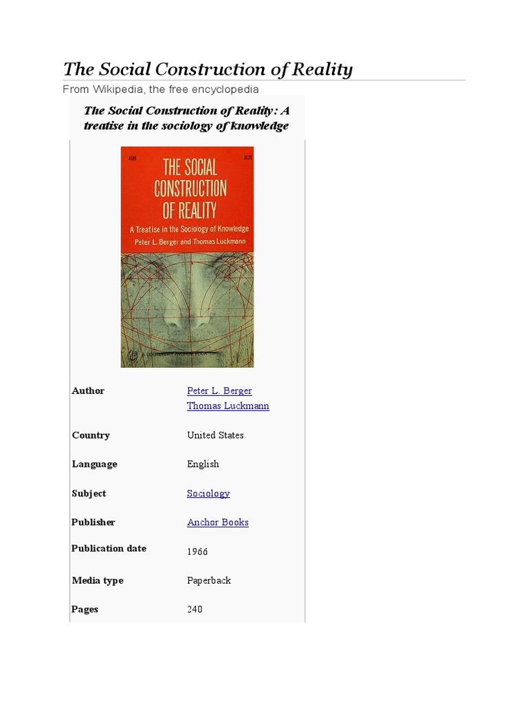 The Social Construction of Reality | PDF | Truth | Philosophical Movements