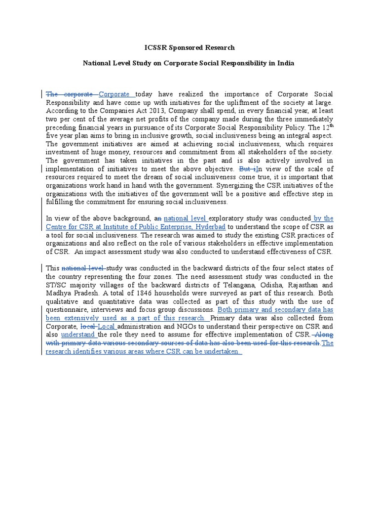 CSR One Page Write-Up | PDF | Corporate Social Responsibility | Business