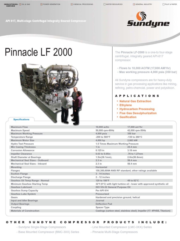 Sundyne Pinnacle Centrifugal Compressor Data Sheet | Transmission ...