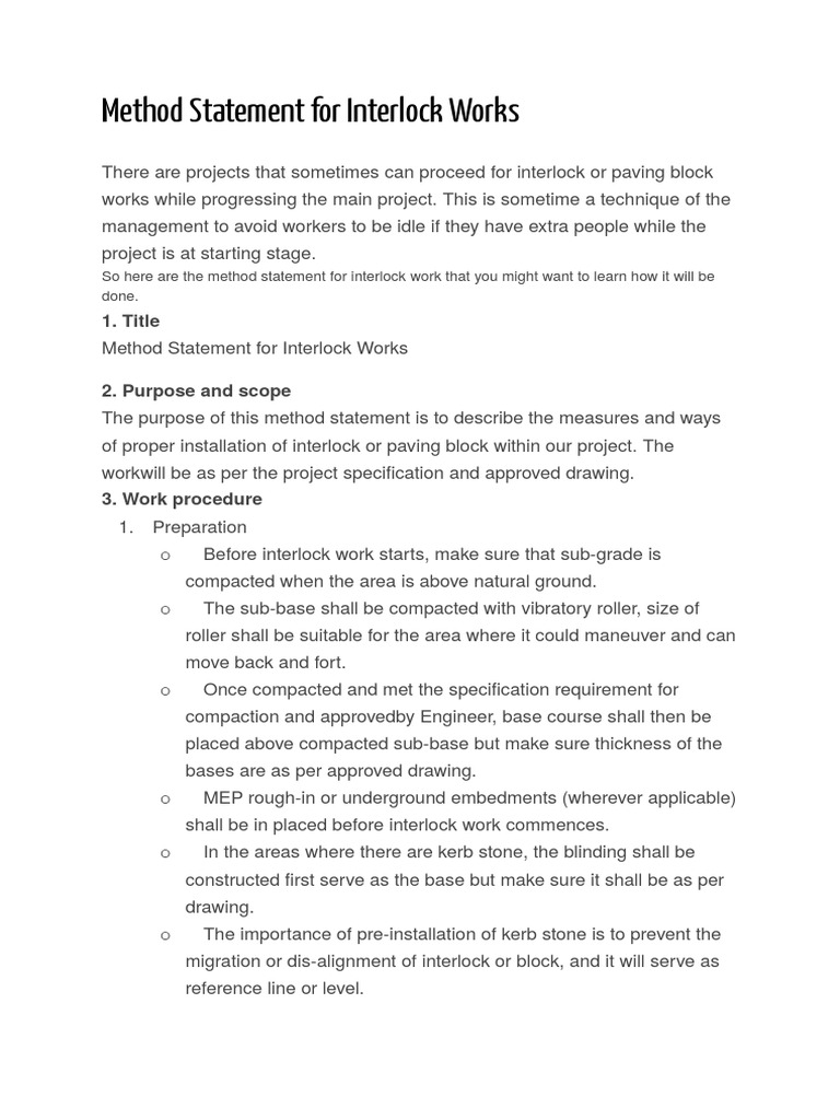 Method Statement For Interlock Works | PDF | Personal Protective Equipment | Engineering