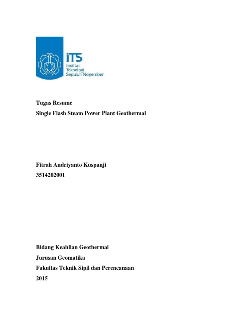 Single Flash Steam Power Plant Geothermal PDF | PDF