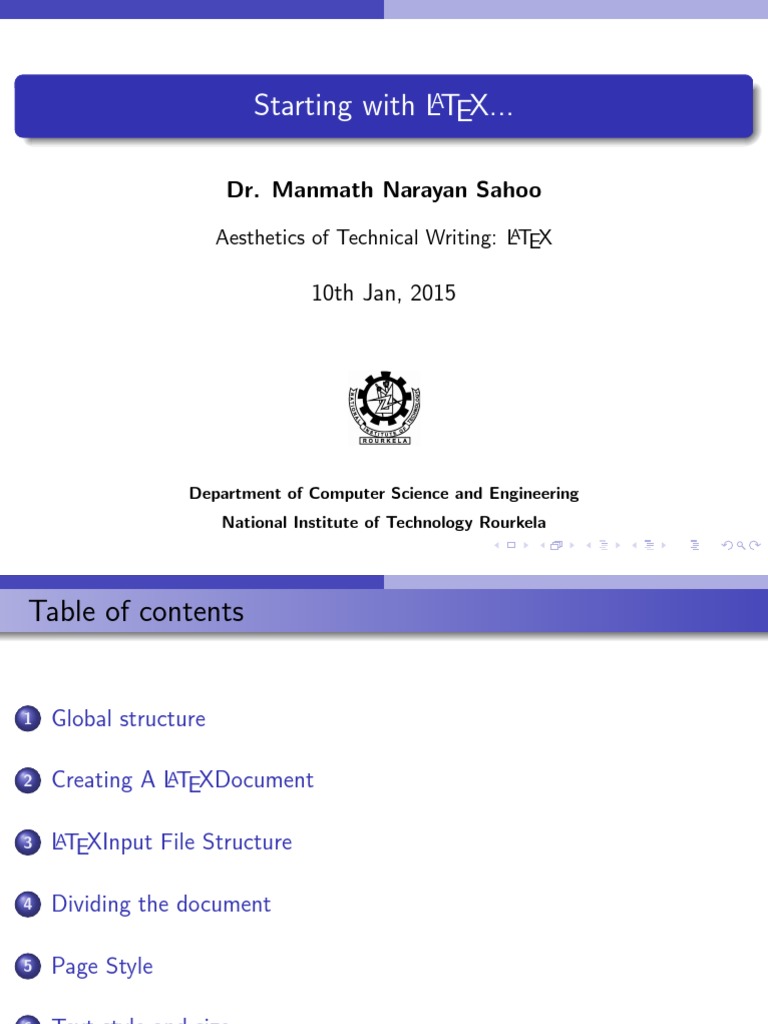 Starting With L TEX... : Dr. Manmath Narayan Sahoo | PDF | Document | Typography