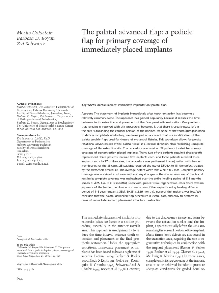 The Palatal Advanced Flap: A Pedicle Flap For Primary Coverage of ...