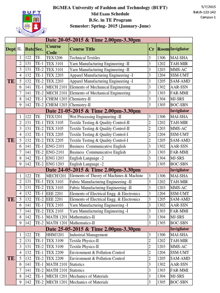 TE Mid Exam Routine | PDF | Electrical Engineering | Textiles