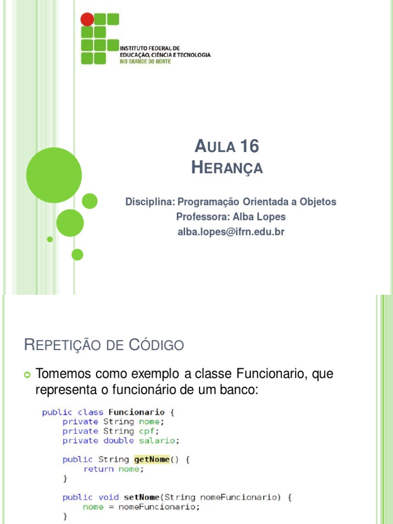 Aula 16 - Heranca Java | PDF | Classe (programação de computadores ...