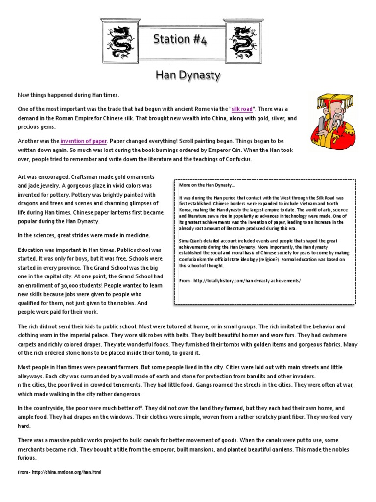 4 Han Dynasty Reading | PDF | Han Dynasty | Silk Road