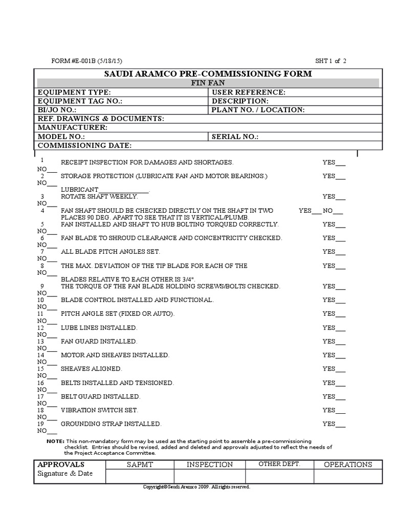 Saudi Aramco Pre-Commissioning Form | PDF