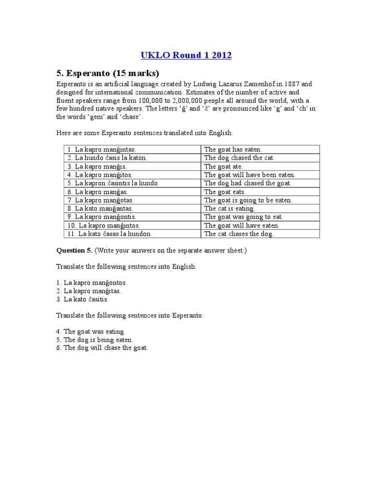 5 Esperanto | PDF | Verb | Linguistics