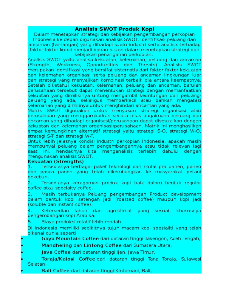 Analisis SWOT Produk Kopi | PDF