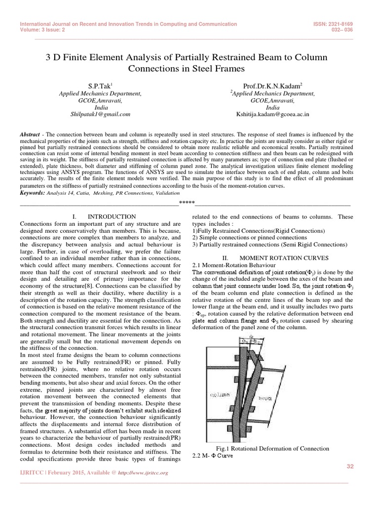 3 D Finite Element Analysis of Partially Restrained Beam To Column ...