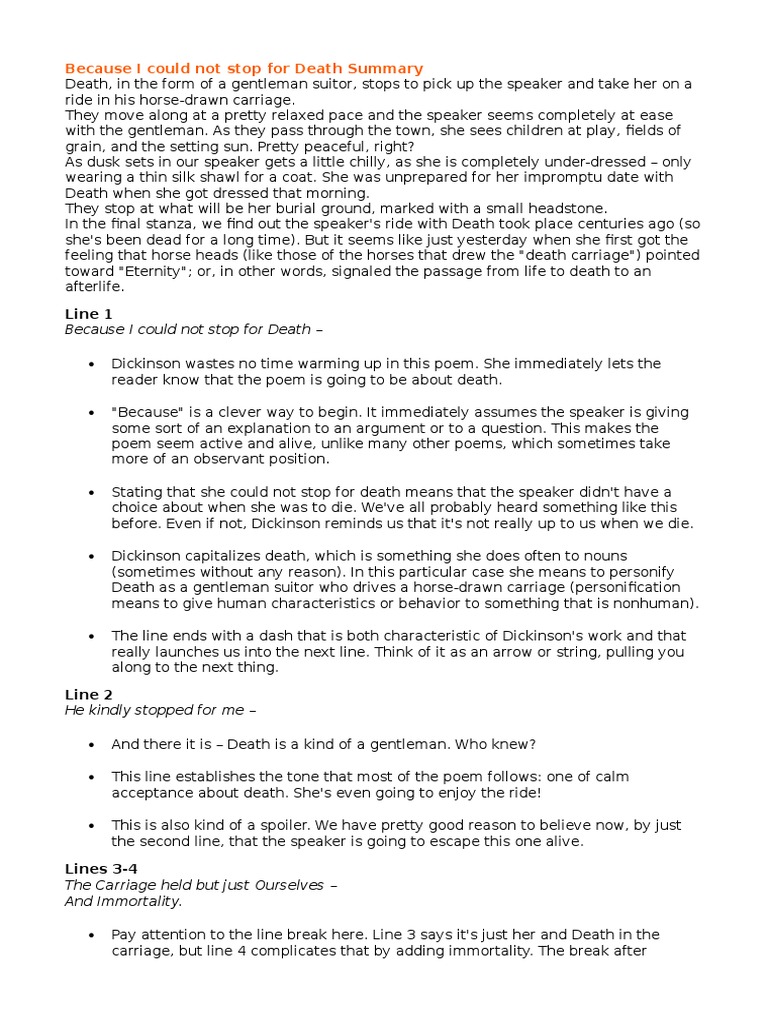 Because I Could Not Stop for Death Summary | Fiction & Literature