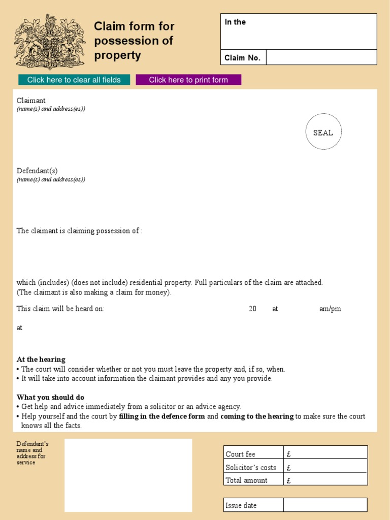 N5 Property Possession Claim Form | PDF | Eviction | Leasehold Estate