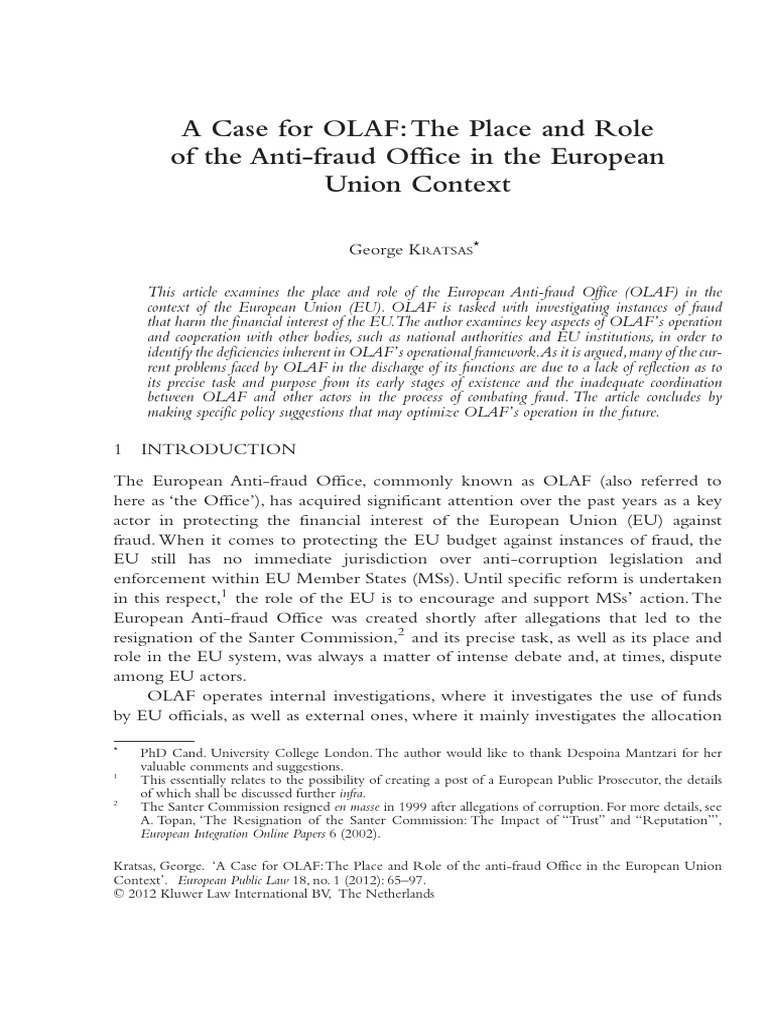 A Case For OLAF - The Place and Role of The Anti-Fraud Office in The ...