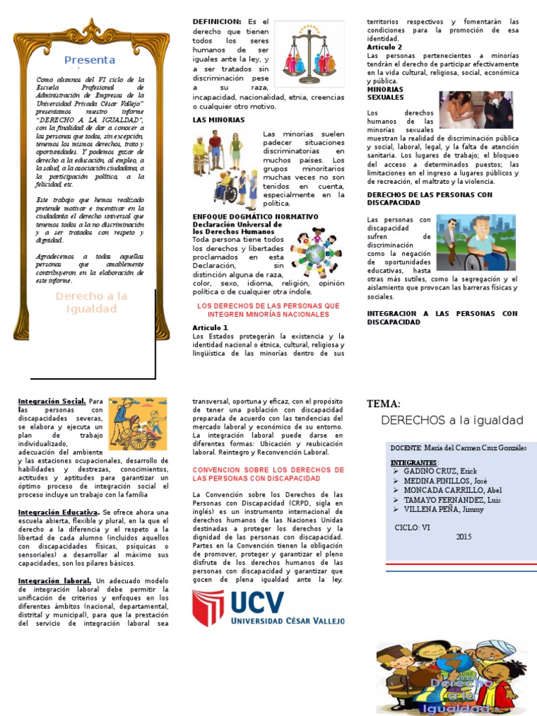 Derecho A La Igualdad Triptico | PDF | Discriminación | Igualdad social