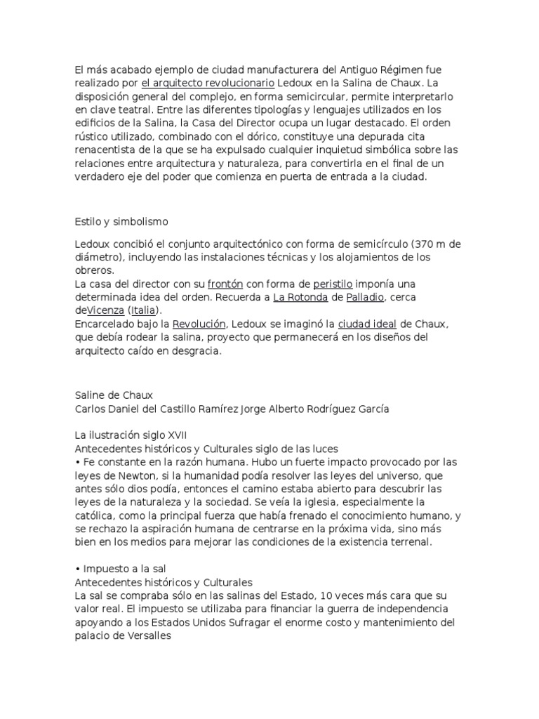 Salinas Reales de Chaux: Ciudad Ideal de Ledoux | PDF | Era de ...