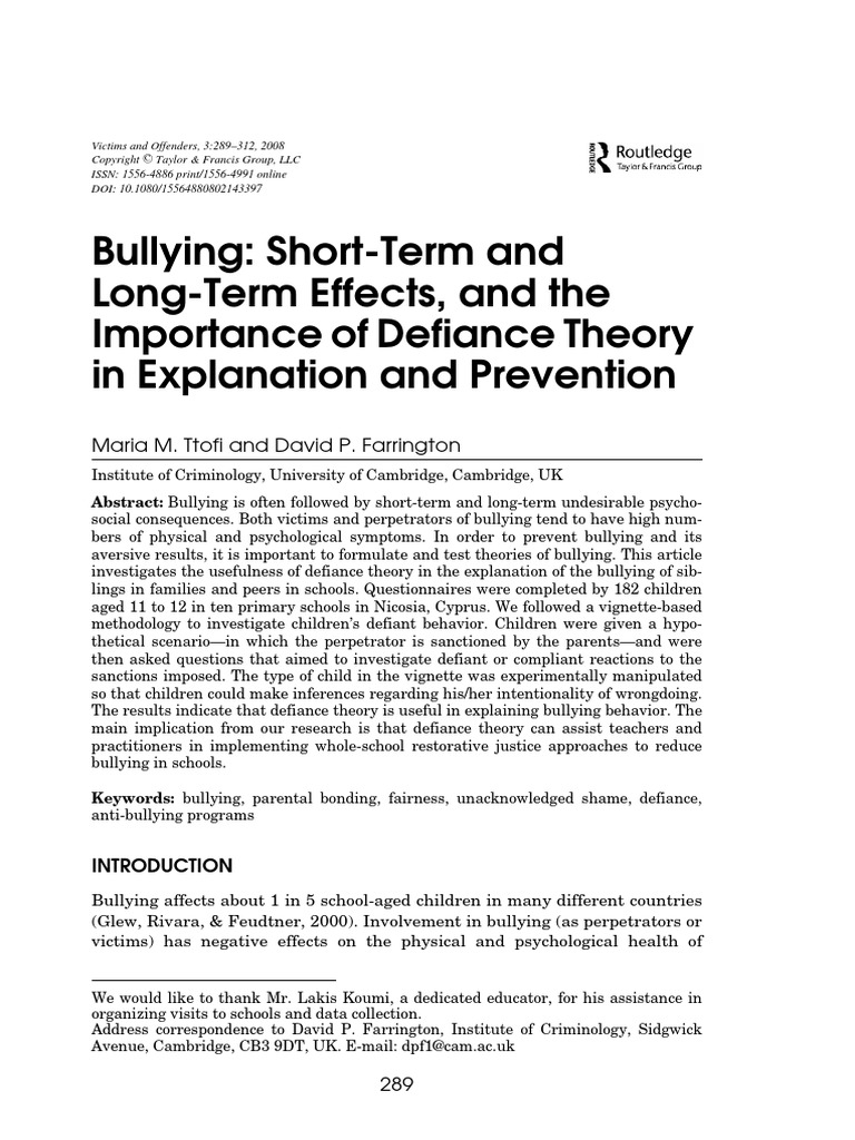 Bullying Defiance Theory | PDF | Bullying | Major Depressive Disorder