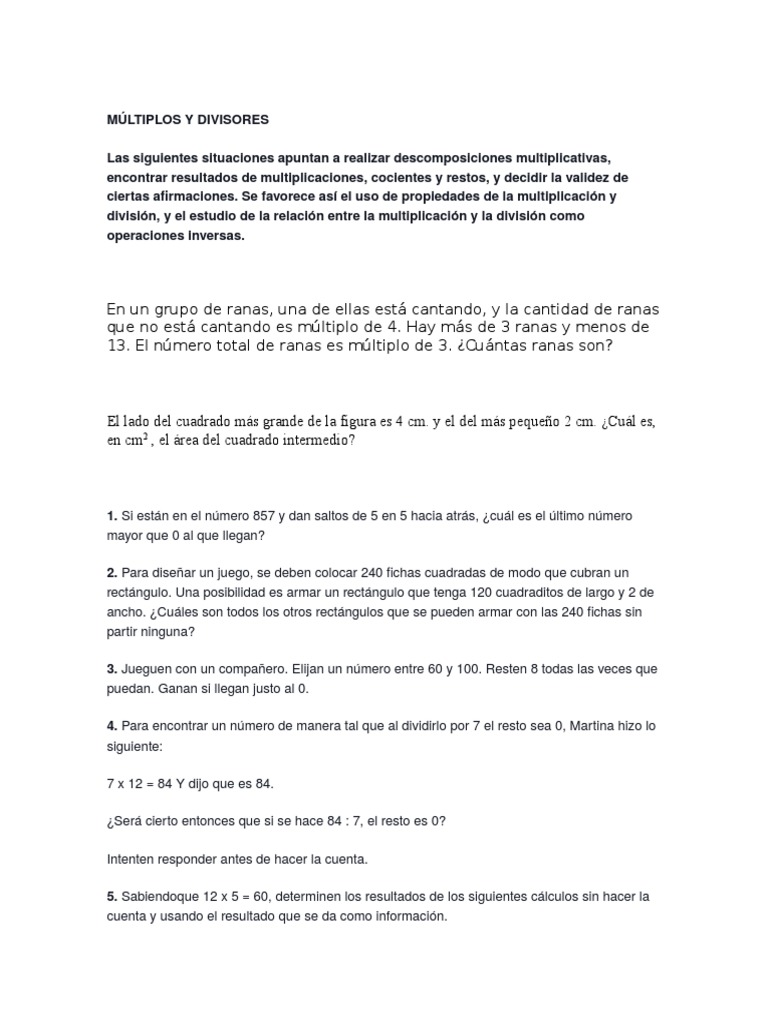 Múltiplos y Divisores | PDF | División (Matemáticas) | Multiplicación