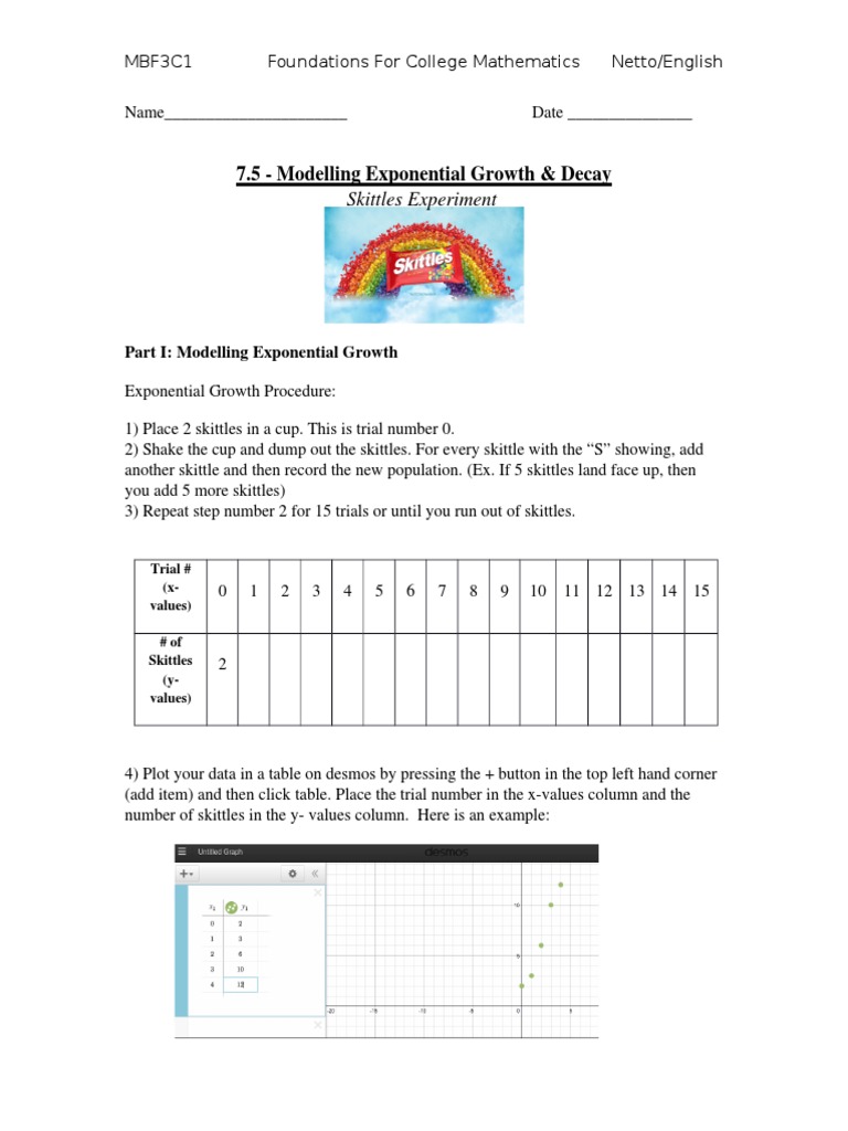 Exponential Growth & Decay with Skittles | PDF