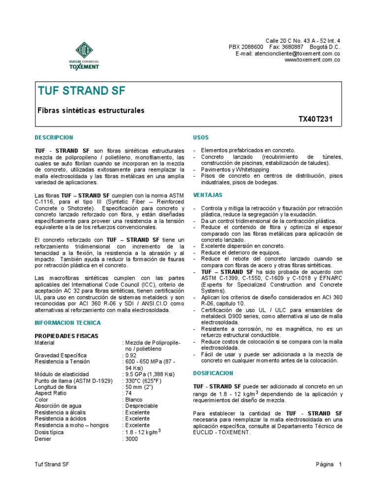 Tuf Strand SF | PDF | Fibra sintética | Hormigón Tuf Strand SF | PDF | Fibra sintética | Hormigón