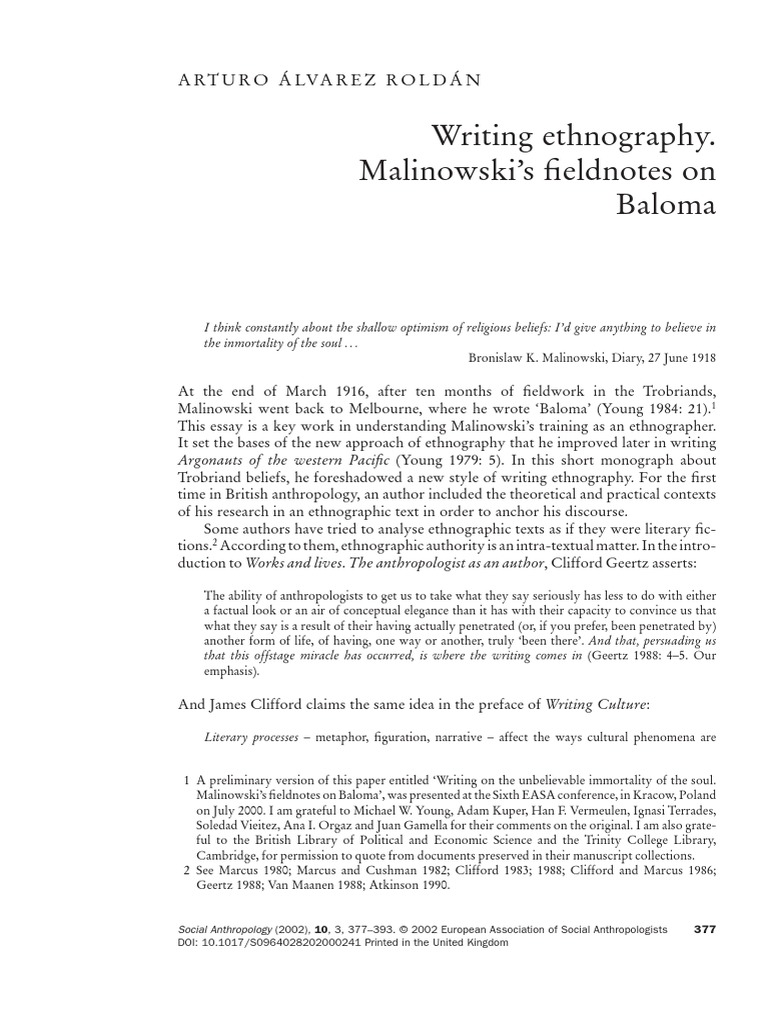 Malinowski's Fieldnotes | PDF | Field Research | Ethnography