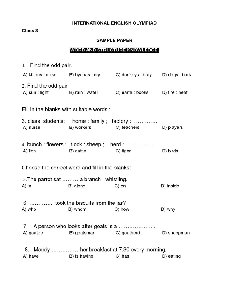 Class 3 IEOsample Paper | PDF