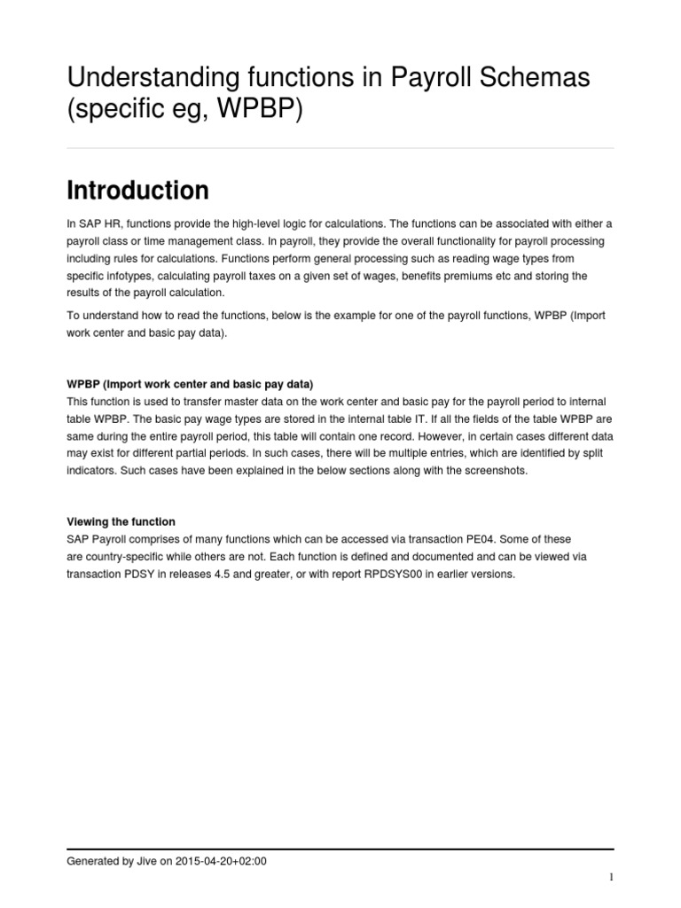 Understanding Functions in Payroll Schemas (Specific Eg, WPBP) | PDF ...