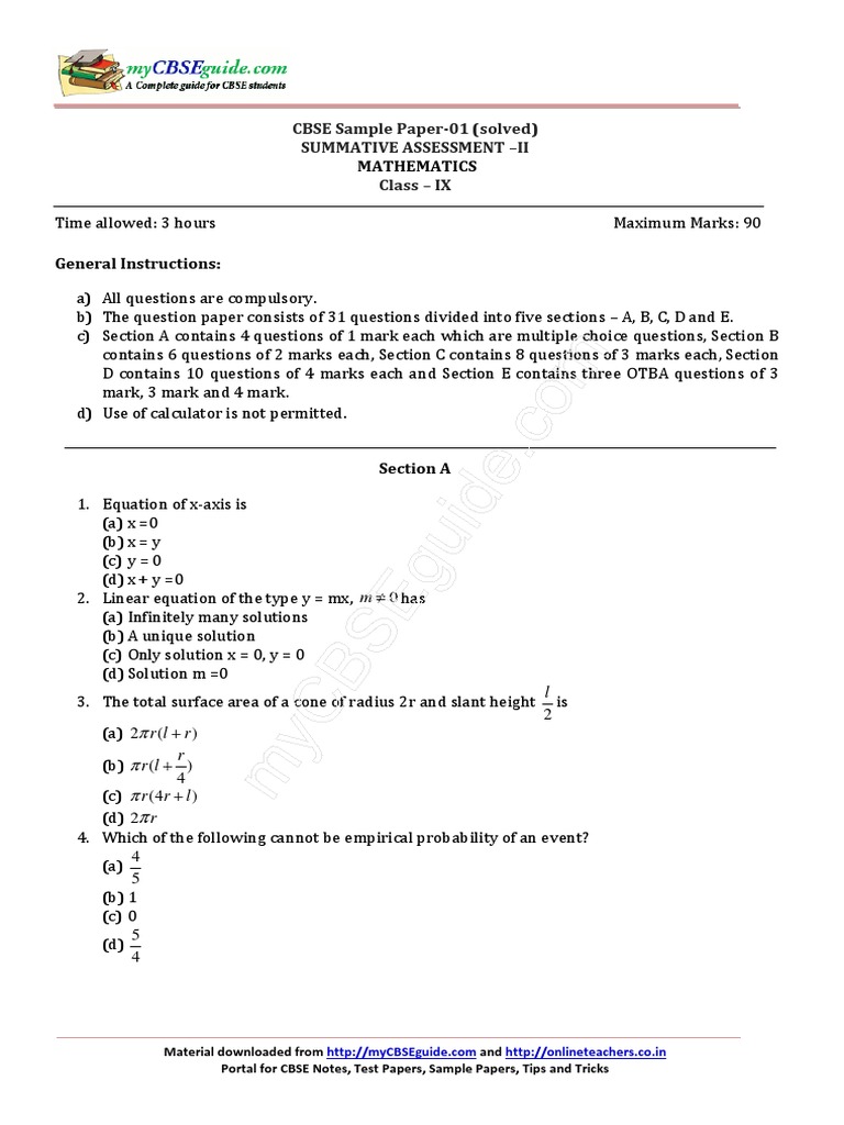 2015 09 SP Mathematics Sa2 Solved 01 | PDF | Triangle | Perpendicular