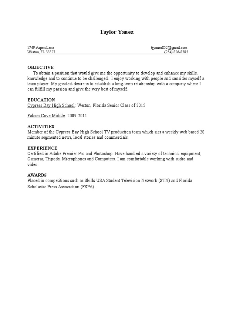 Taylor Yanez Resume and Skills Overview | PDF
