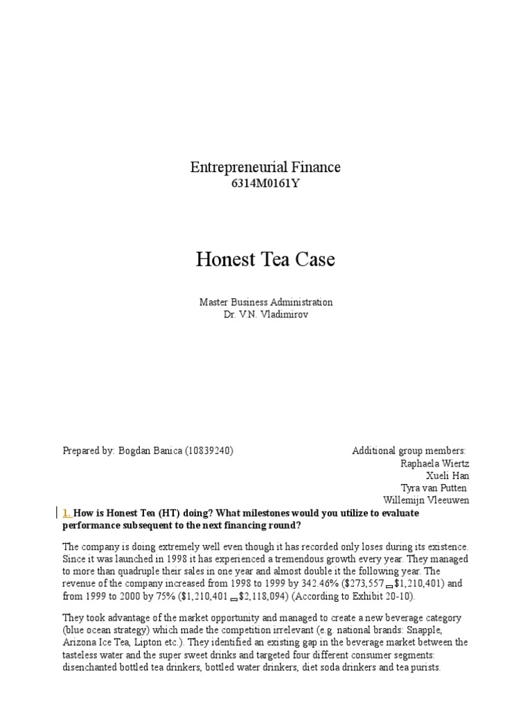 Honest Tea Case Study | PDF | Investor | Venture Capital