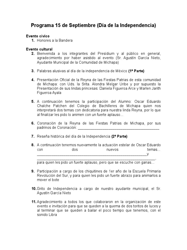 Programa 15 de Septiembre | PDF