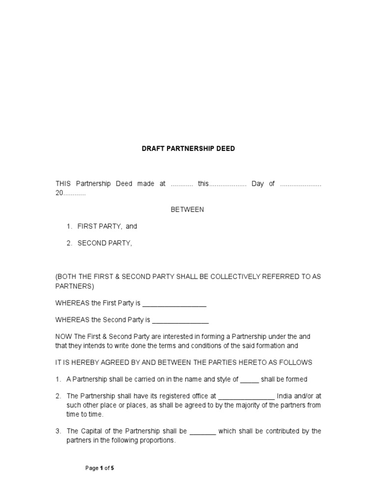 Sample Partnership Deed | PDF | Partnership | Credit (Finance)