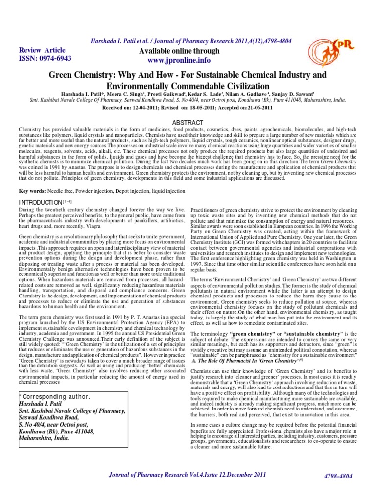 Green Chemistry-Why and How | PDF | Supercritical Fluid | Green Chemistry
