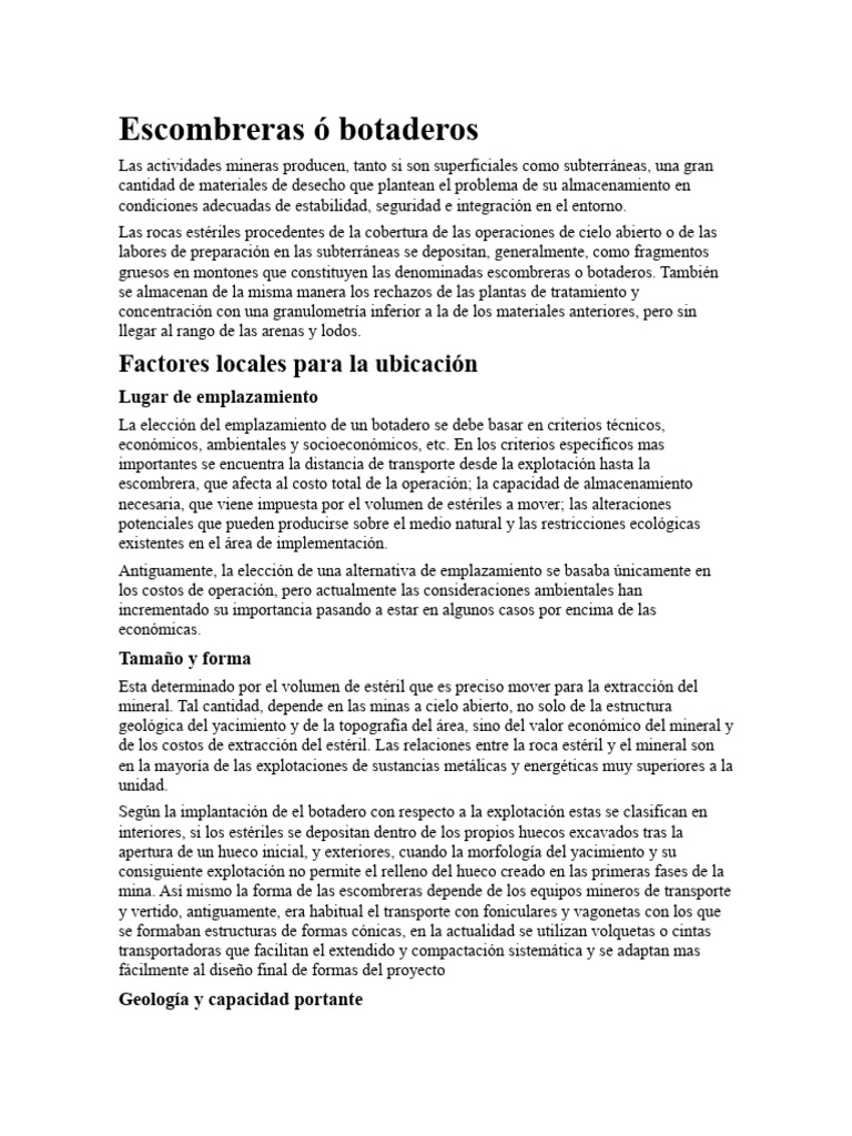 Escombreras ó Botaderos | Minería de superficie | Minería