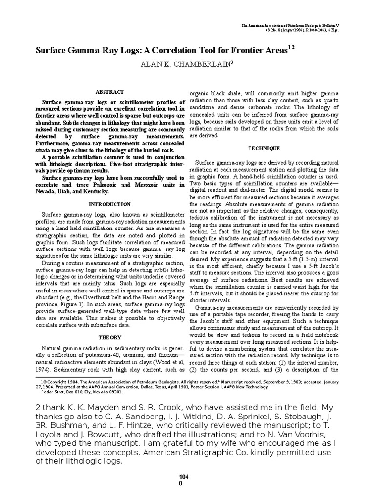 Surface Gamma-Ray Logs: A Correlation Tool For Frontier Areas | PDF ...