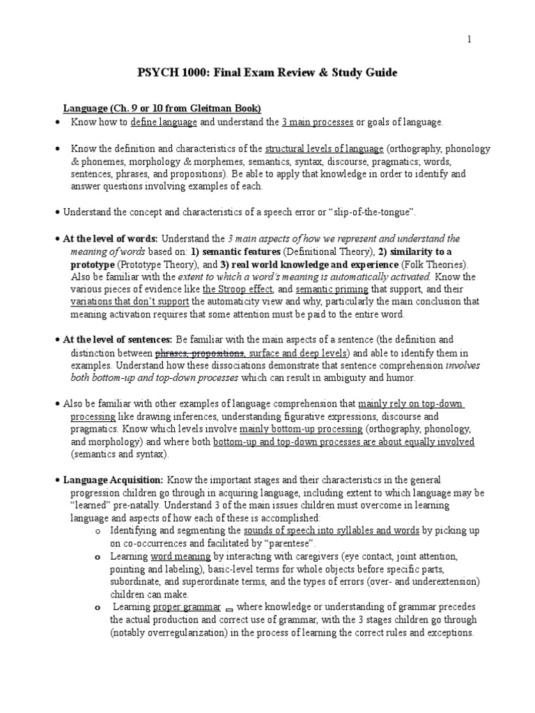 PSYCH 1000: Final Exam Review & Study Guide | PDF | Word | Stereotypes